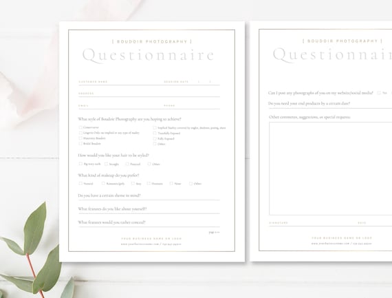 Boudoir Photography Questionnaire Boudoir Questionnaire - Etsy