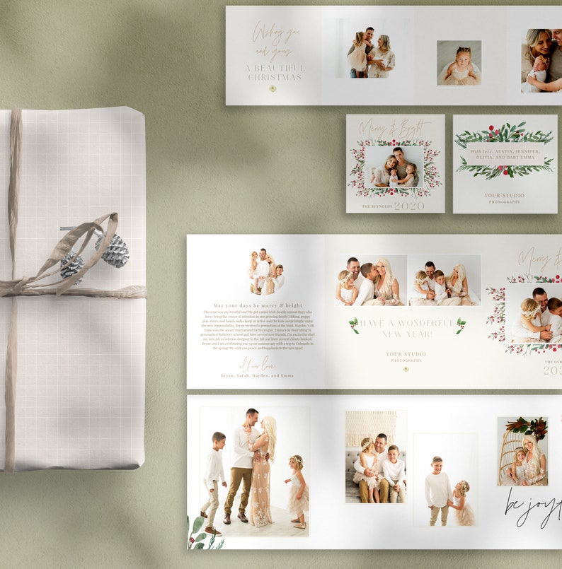 Christmas Photo Card Template Bundle Flat Card 3x3 Accordion | Etsy