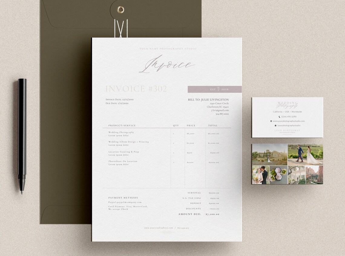 Invoice Design Receipt Photography Invoice for Photoshop and - Etsy