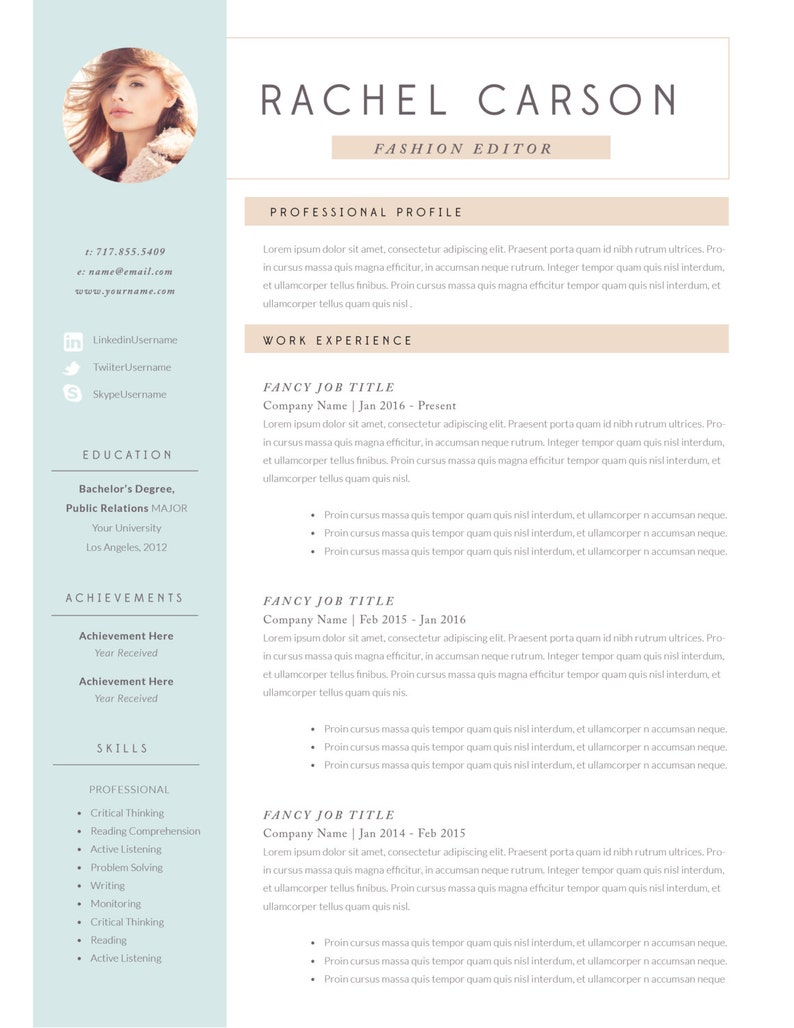 Creative and Modern Resume Template 3 Page / CV Template - Etsy