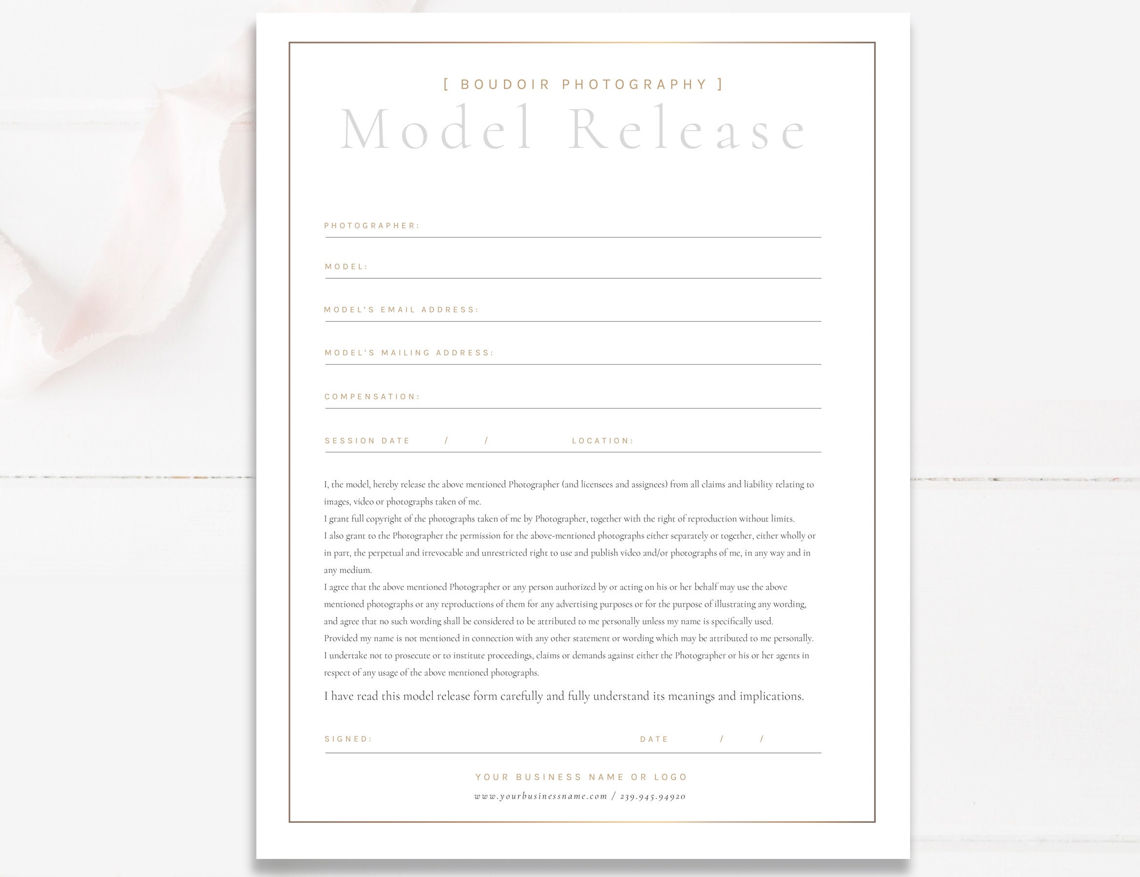 Model Release Form Printable Photography Model Release - Etsy
