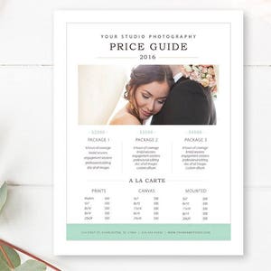 Photography Price List Template, Photography Pricing Guide, Photography ...