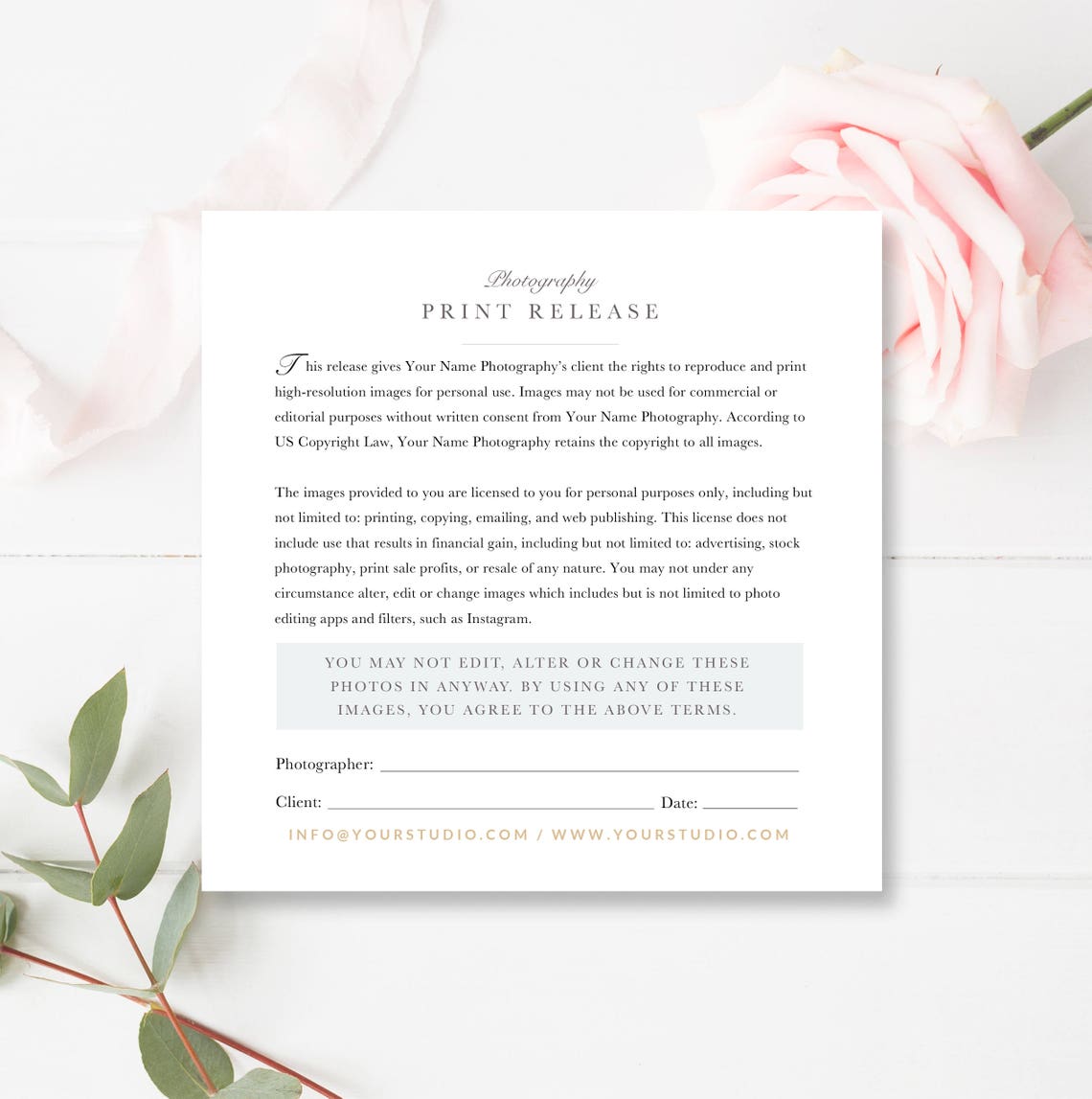 Print Release Template for Photographer Print Release | Etsy