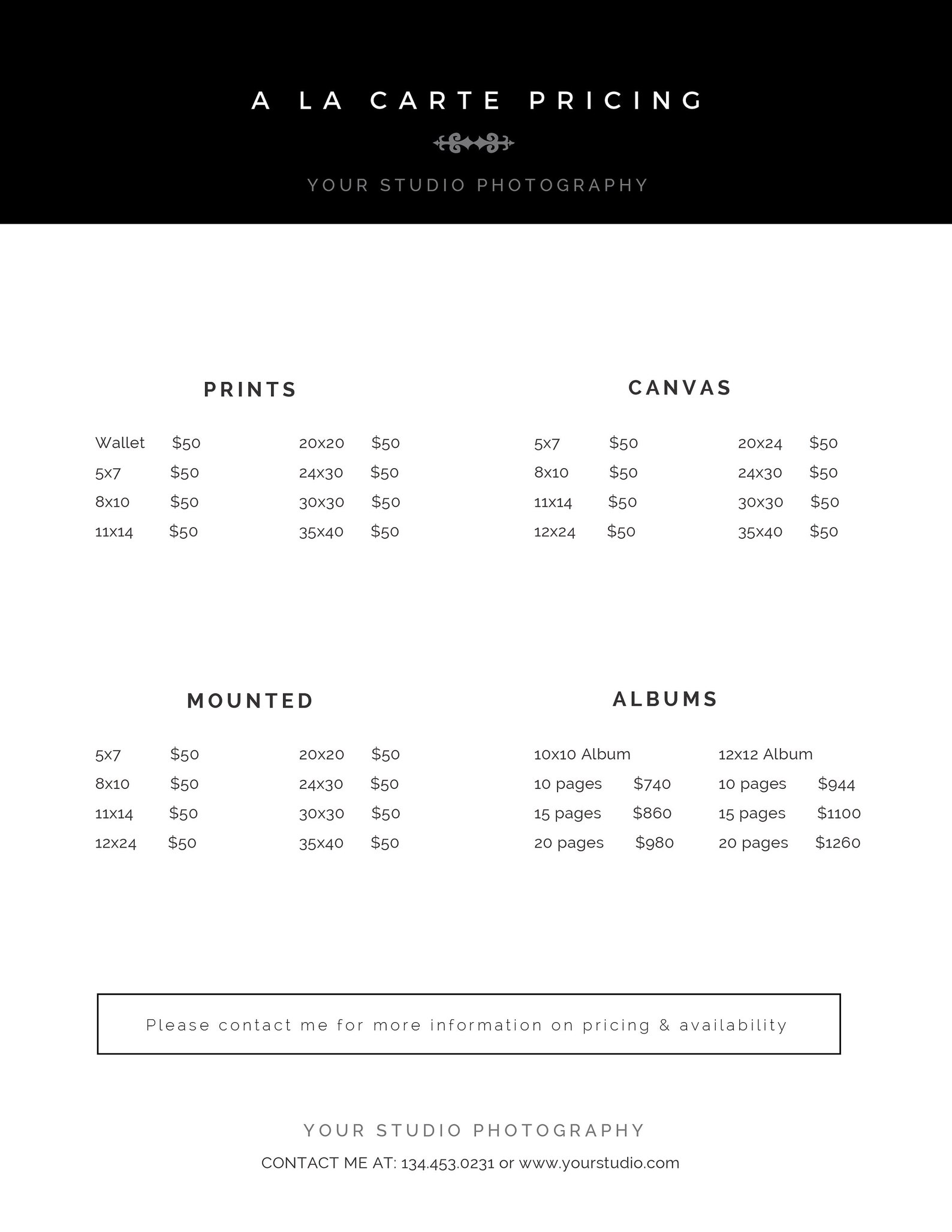 Luxe Photography Pricing Guide Photoshop and Canva | Etsy