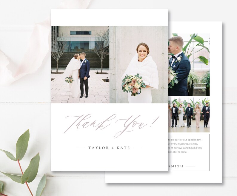 Modern Script Wedding Thank You Card Template Photo Thank You | Etsy