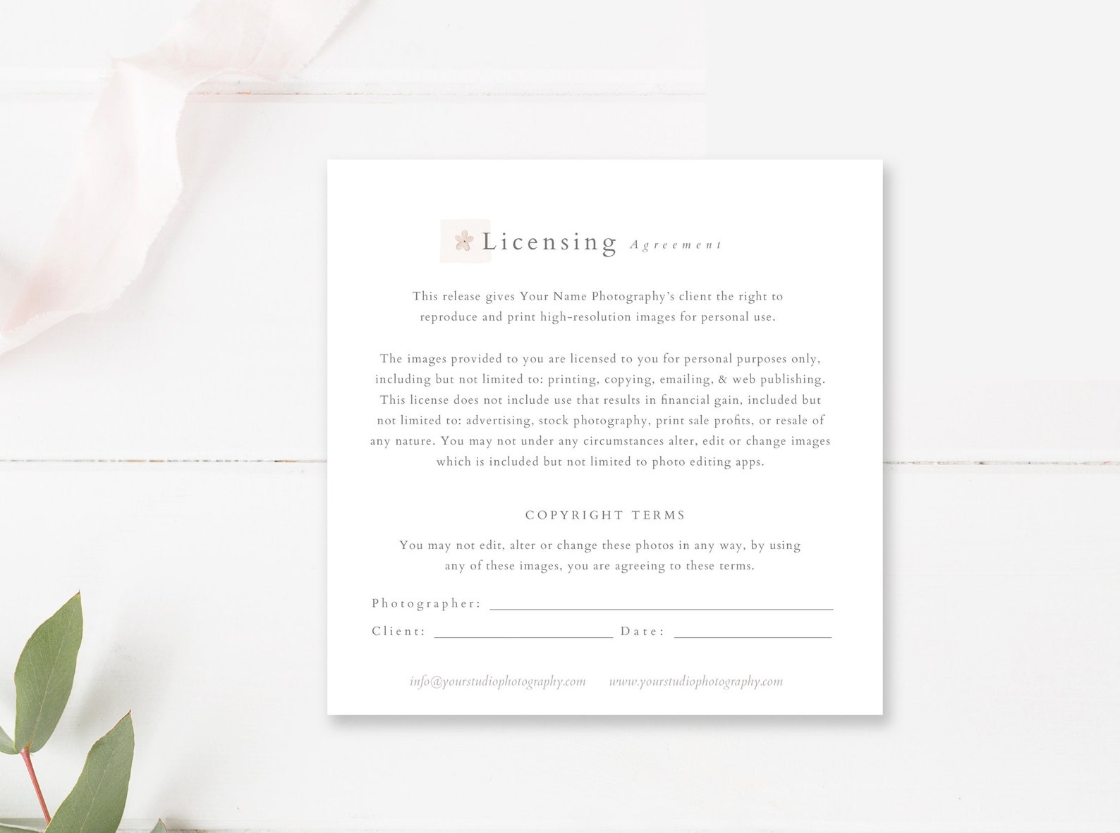 Photography Print Release Form Print Release Template for | Etsy