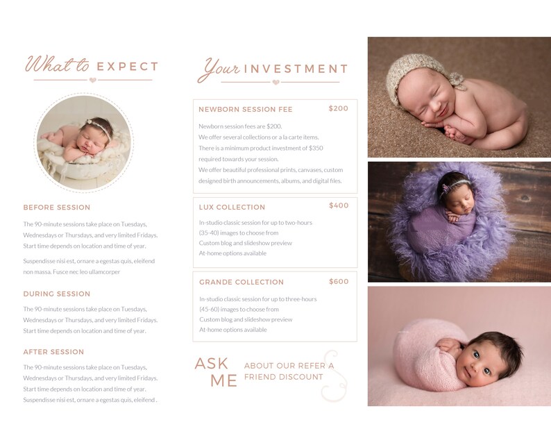Newborn Trifold Brochure Flyer Indesign Template Photography - Etsy