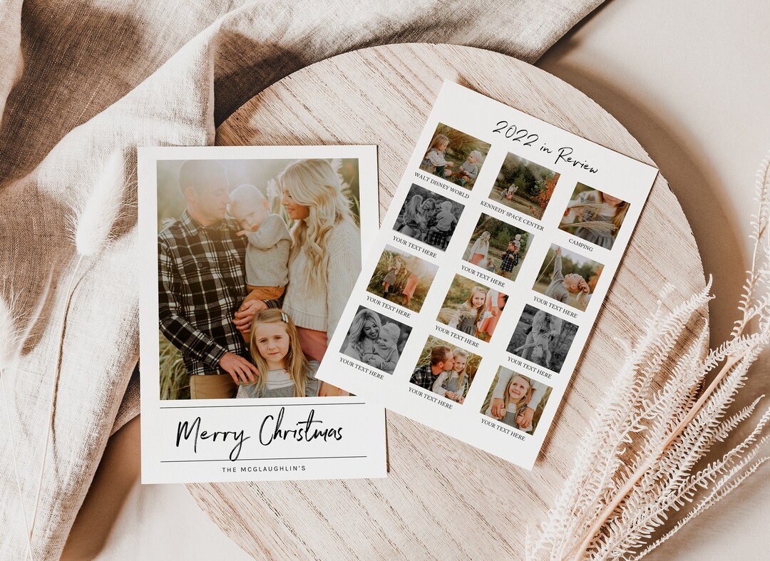 Minimalist Year in Review Card Template, Photo Christmas Card Template ...