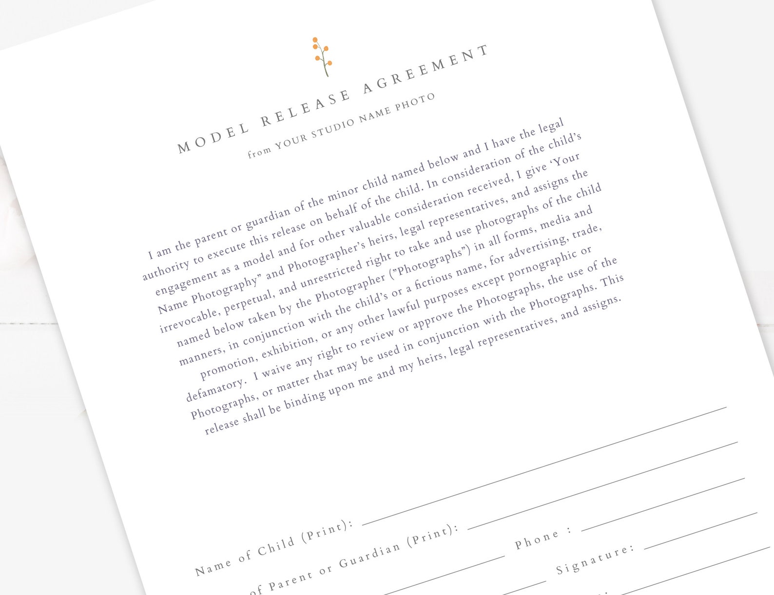 Model Release Agreement Form Newborn Photography Model - Etsy