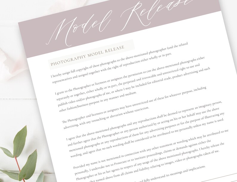 Photography Model Print Release Template Photography Form - Etsy