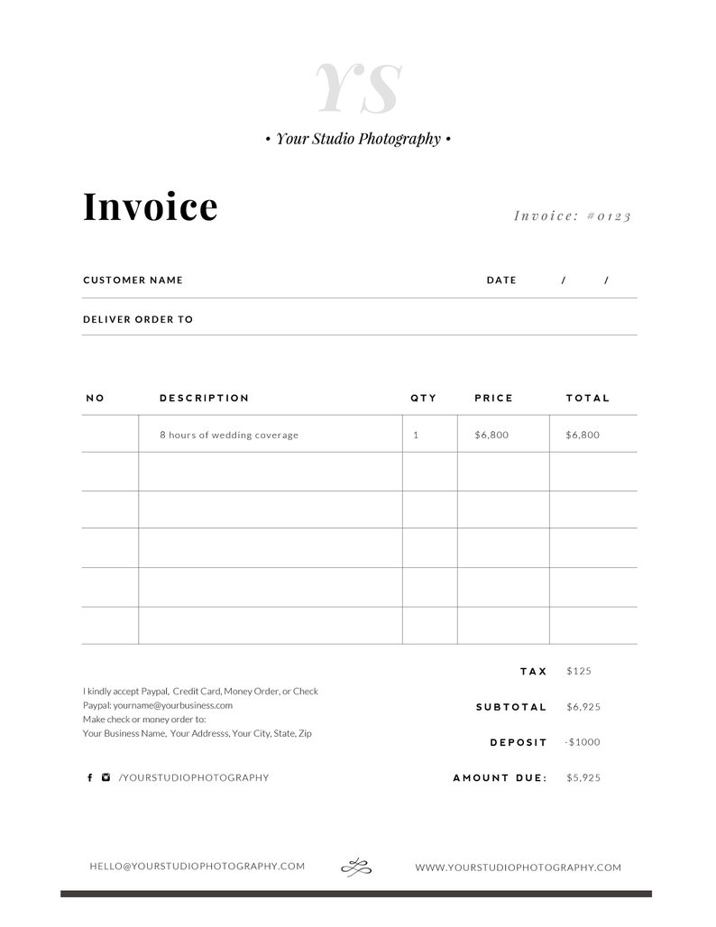 Photography Invoice Template Invoice Photography Template - Etsy