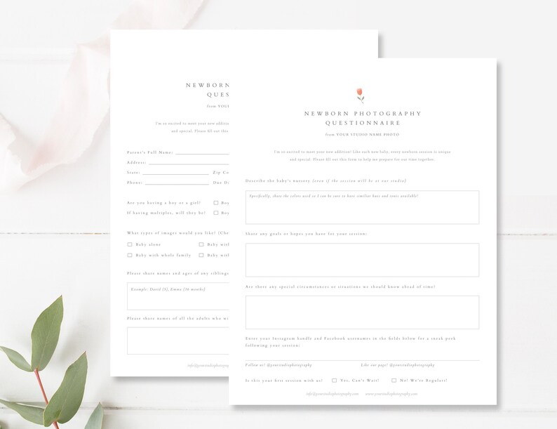 Newborn Photography Session Questionnaire Photography - Etsy