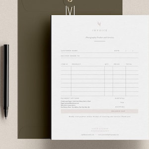 Photography Invoice Template, Invoice Design, Receipt, Editable Invoice ...