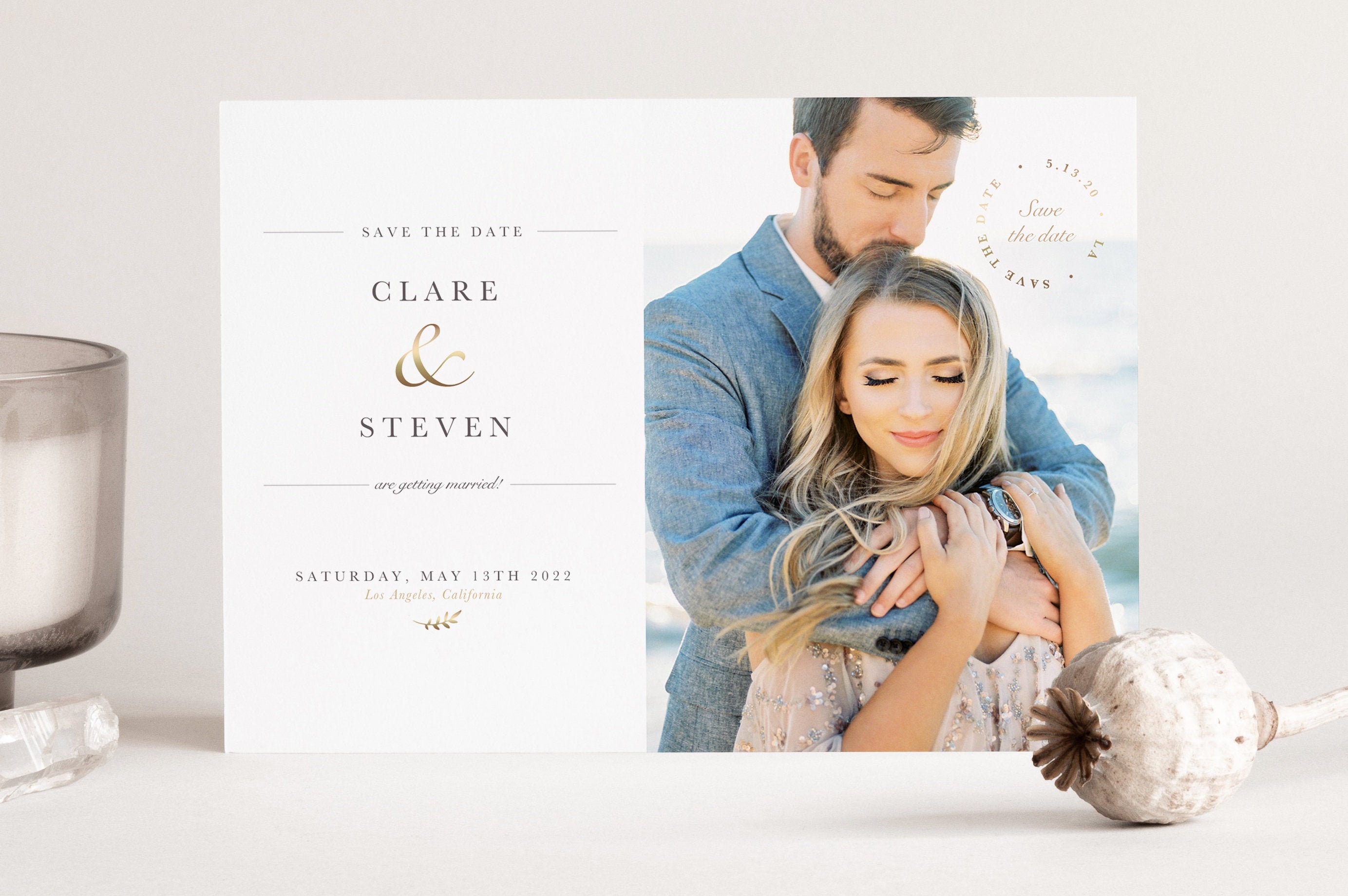 Canva Save the Date With Pictures Template Engagement Photo - Etsy UK