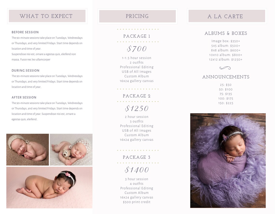 Newborn Trifold Brochure Flyer Photography Guide Sell Sheet | Etsy