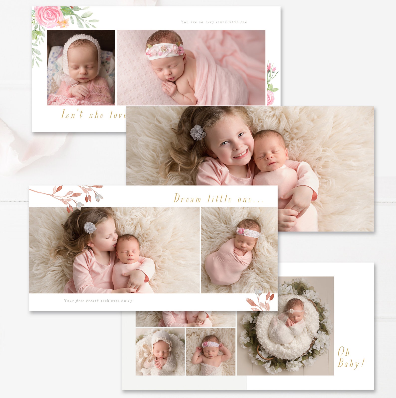 Baby Girl Photo Album Template, Floral Girls Newborn Album Template ...