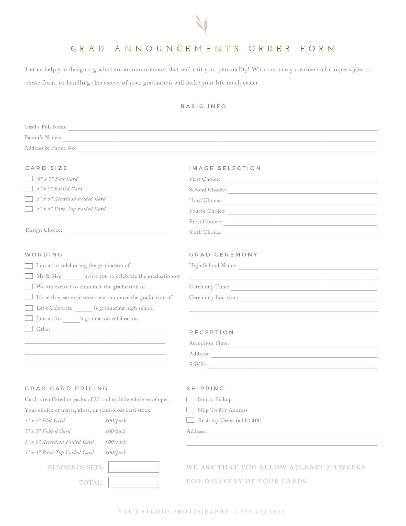 Grad Announcement Order Form, Graduation Announcement Order Form ...