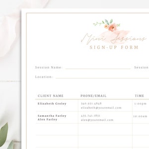 Sign-up Form for Photographers, Mini Session Signup Form, Photography ...