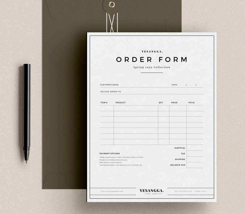 Canva Photoshop MS Word Minimalist Order Form Template - Etsy
