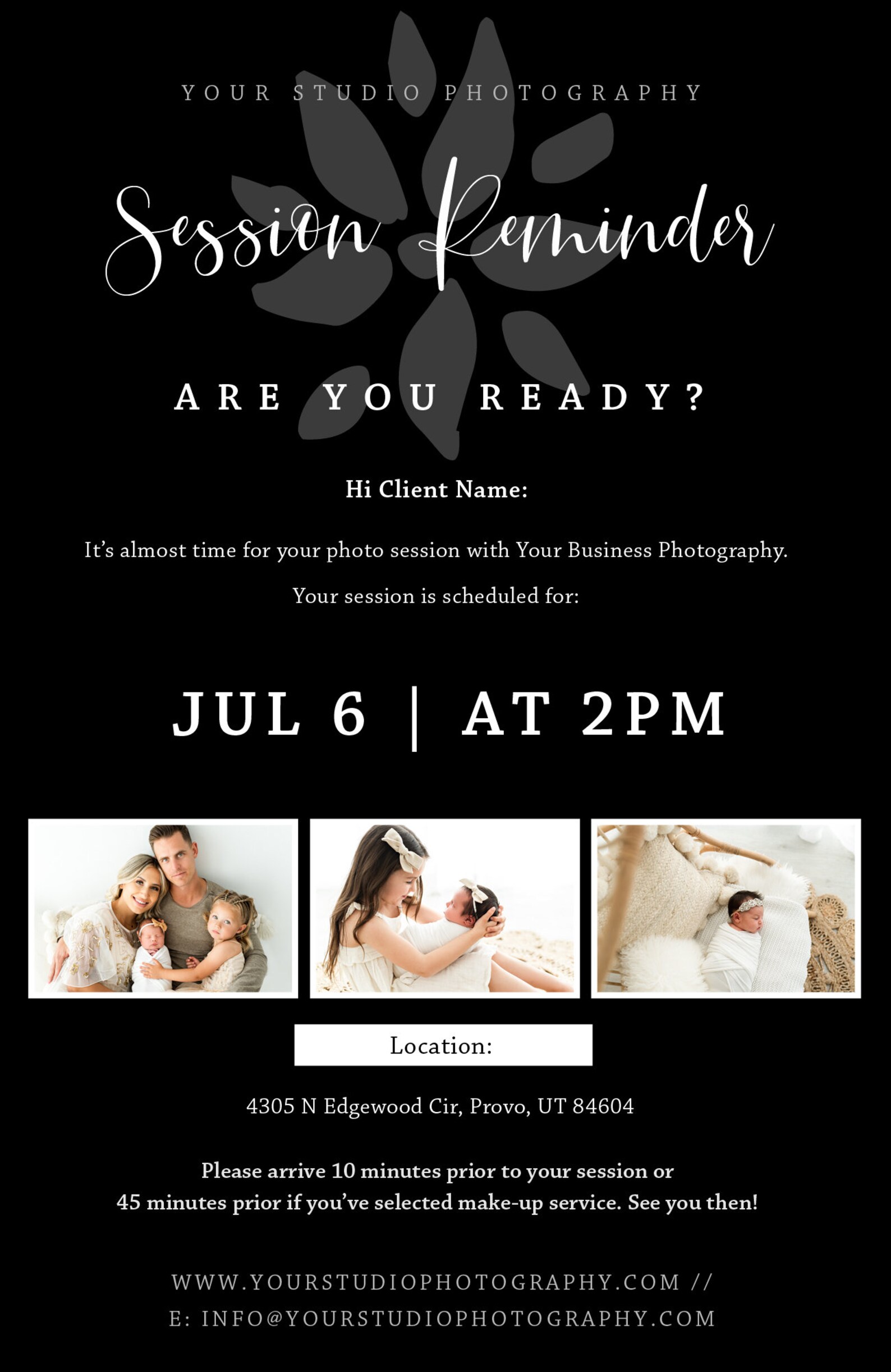 INSTANT DOWNLOAD Photography Session Reminder Template | Etsy