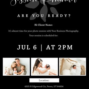 INSTANT DOWNLOAD! Photography Session Reminder Template, Client ...