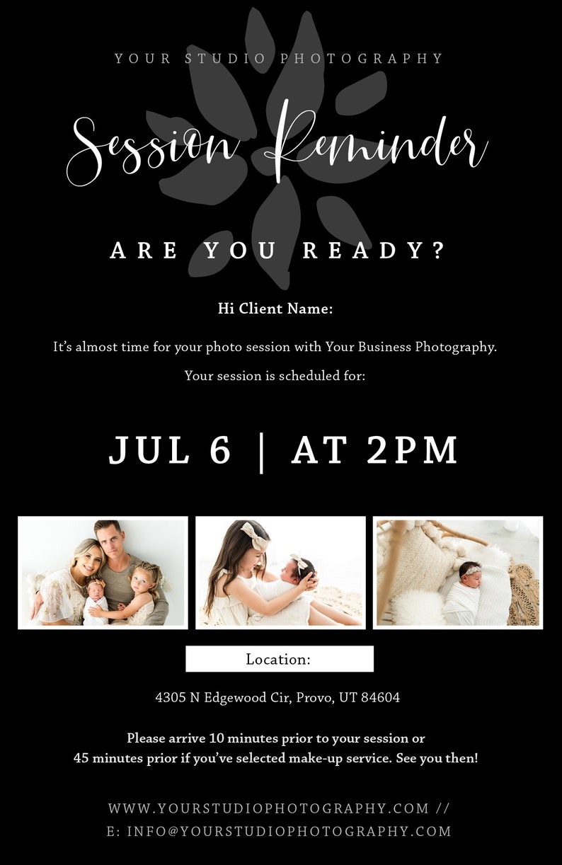 INSTANT DOWNLOAD Photography Session Reminder Template - Etsy