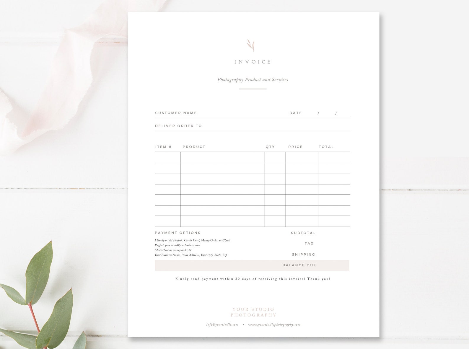 Photography Invoice Template Invoice Design Receipt - Etsy