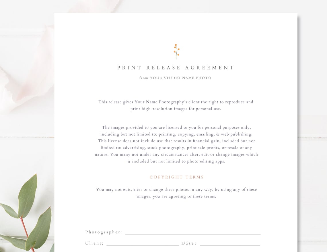 Print Release Template for Photographers Photo Print Release | Etsy