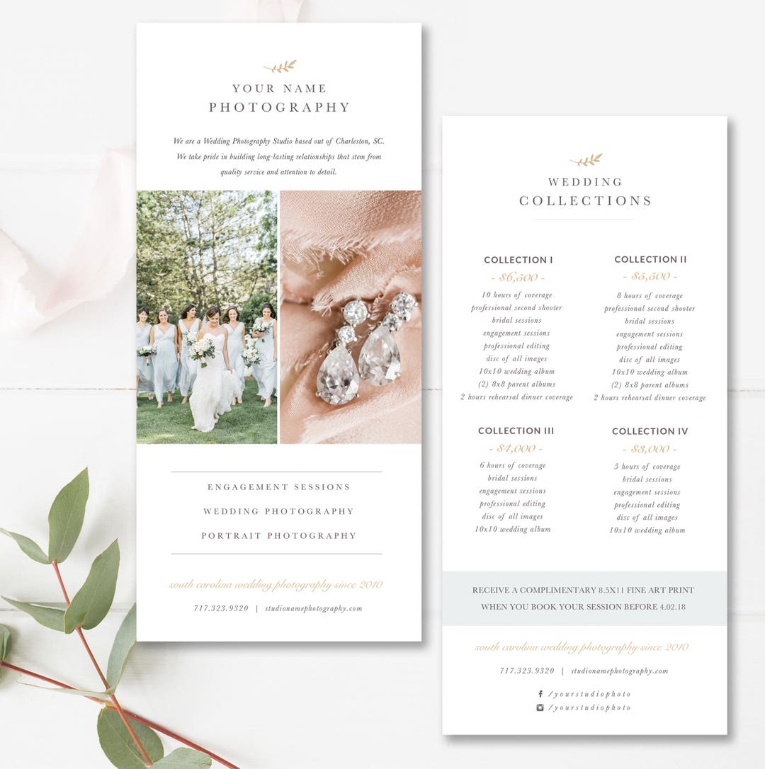 Rack Card Template for Photographers, Wedding Photography Price List ...