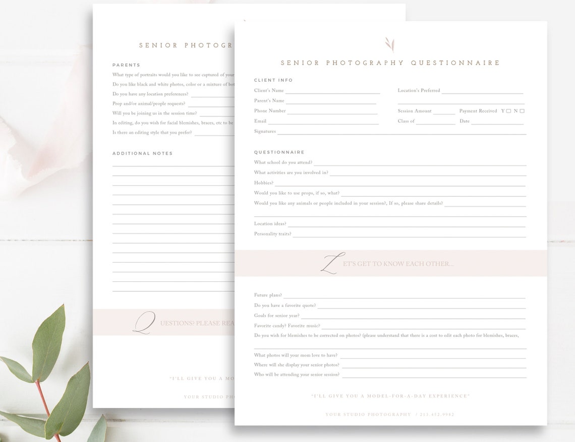 Editable Senior Photography Questionnaire Photography - Etsy