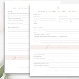 Editable Senior Photography Questionnaire, Photography Business Forms ...