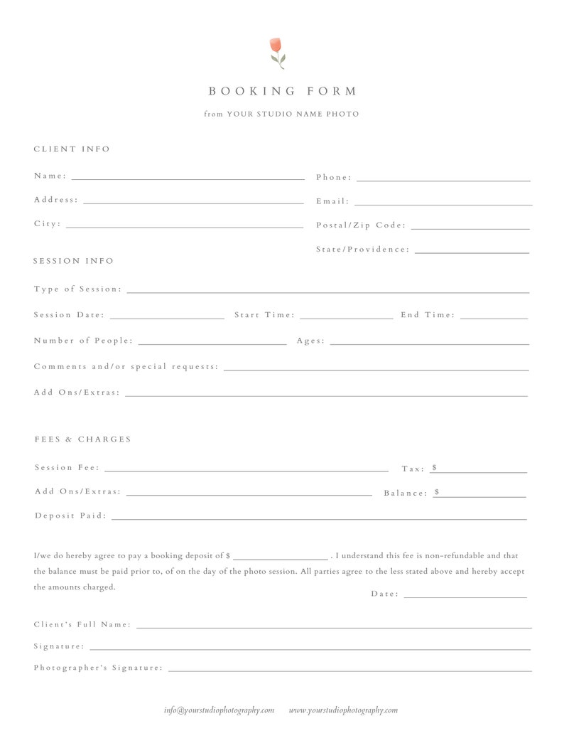 Photography Booking Form Template Sign-up Form Photography - Etsy