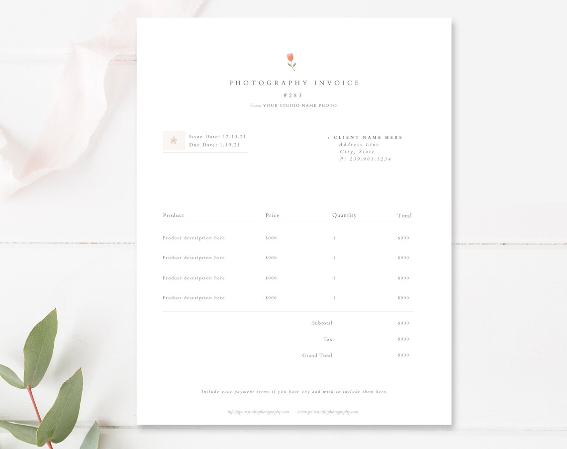 Photography Invoice for Photoshop Users Invoice Template - Etsy