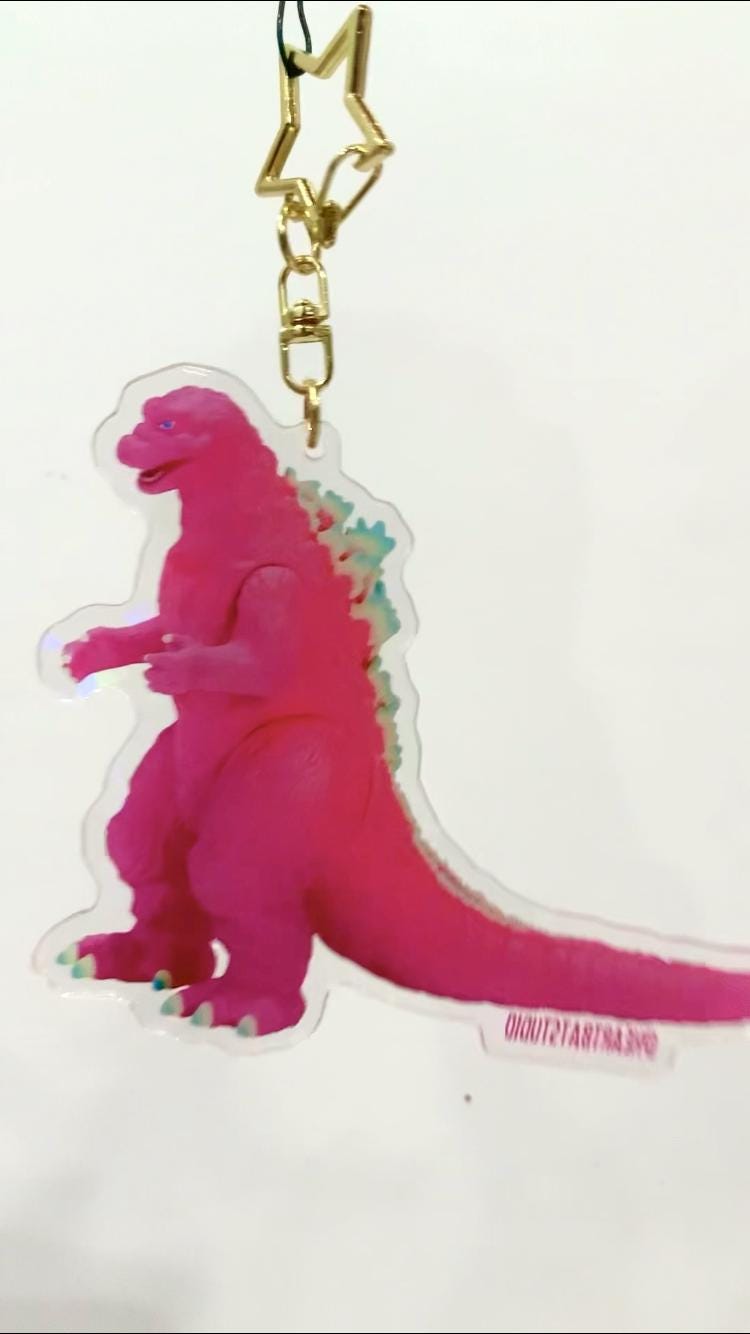 Holographic Acrylic Godzilla Keychain – Pink Kaiju, Gold Star - Etsy