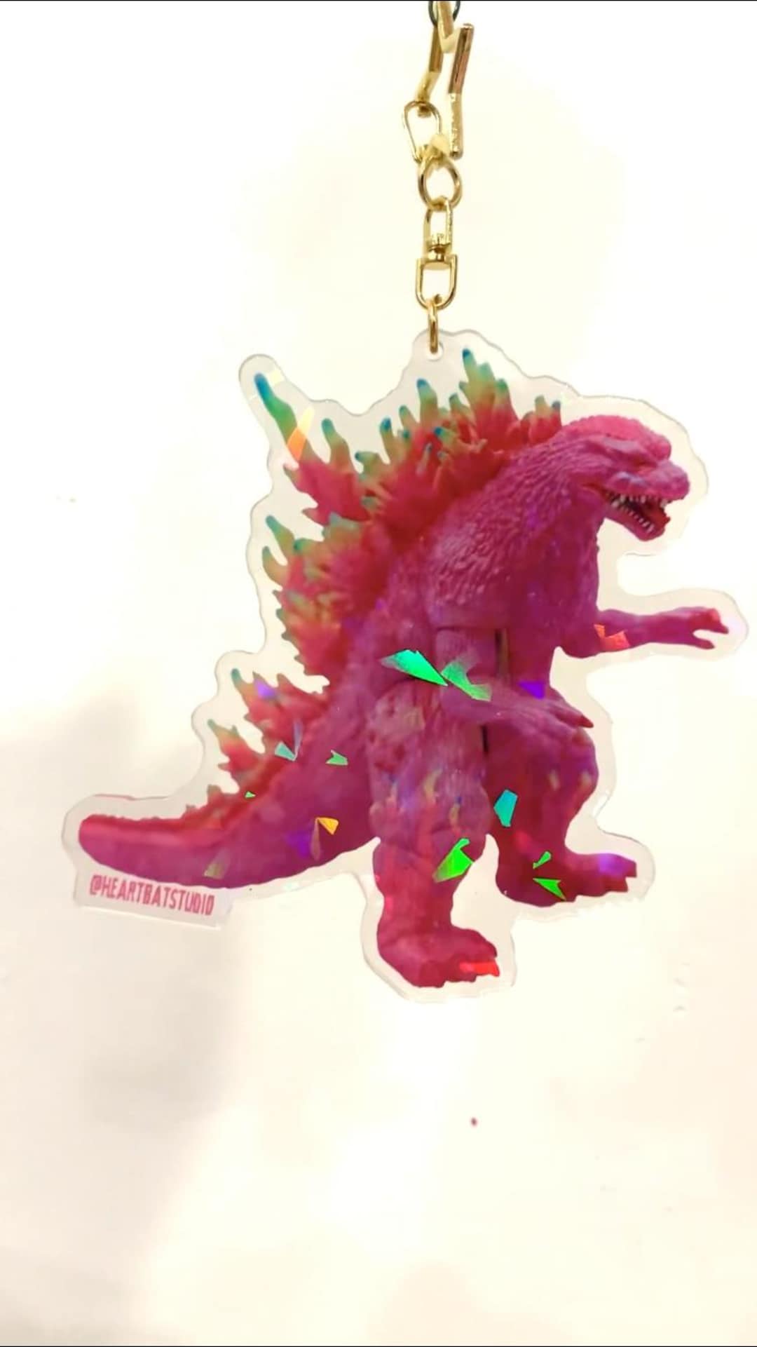 Godzilla Keychain – Pink Kaiju Kawaii Monster - Glitter Acrylic Charm ...