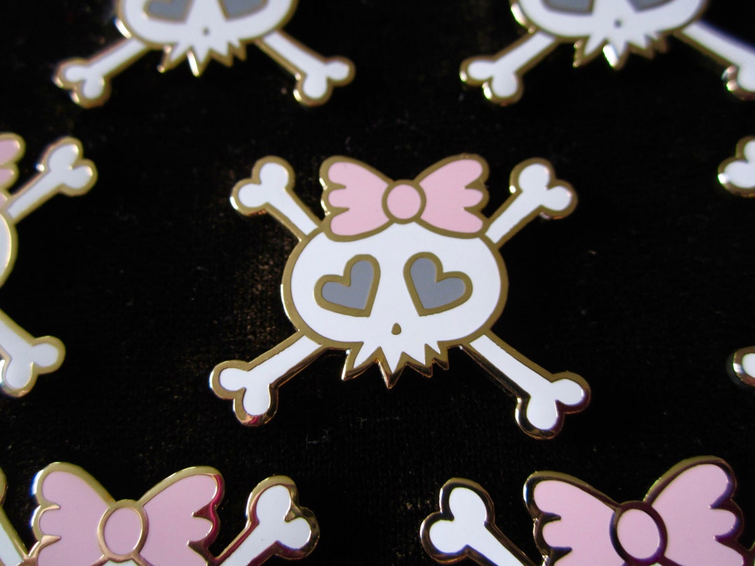 Pretty Bones Skull Girl Enamel Pin - Cute, Skeleton, Crossbones, Lapel ...