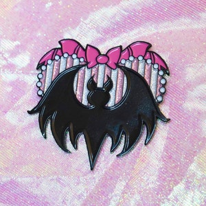 Bat Enamel Pin- Pink Heart Pin, Lapel Pin, Heart Patch, Bat Pin ...