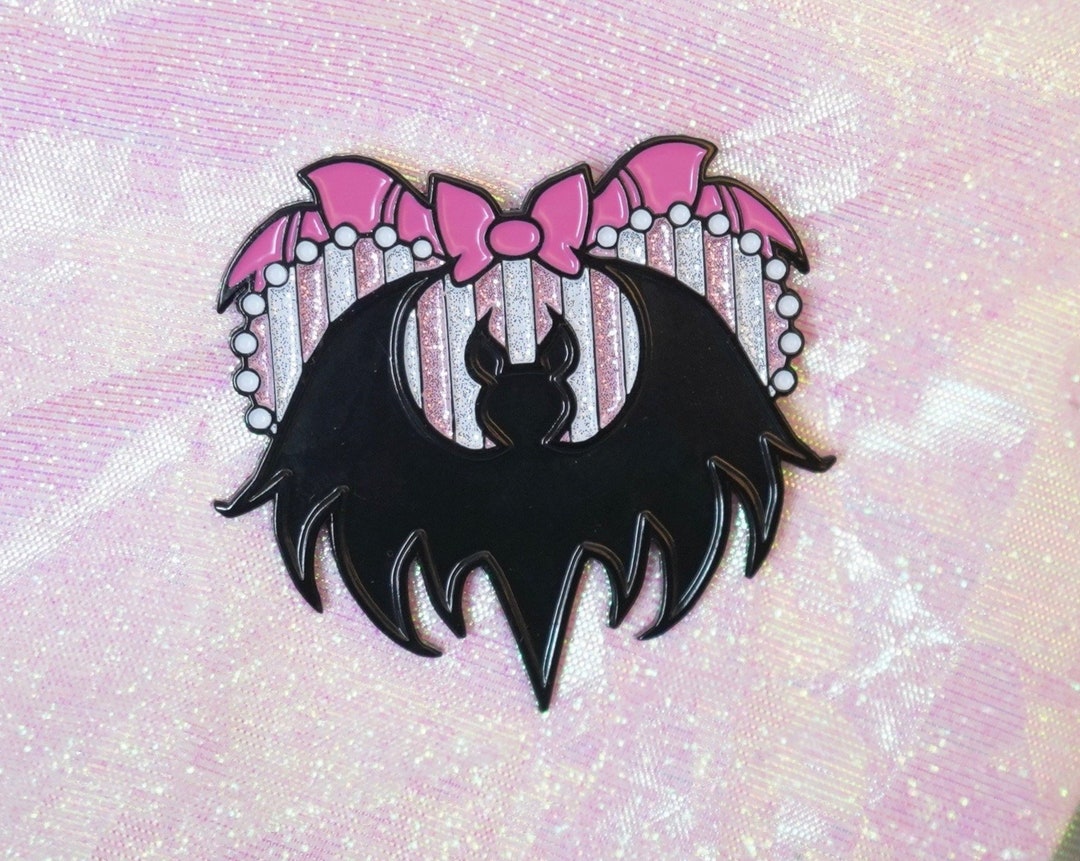 Bat Enamel Pin- Pink Heart Pin, Lapel Pin, Heart Patch, Bat Pin ...
