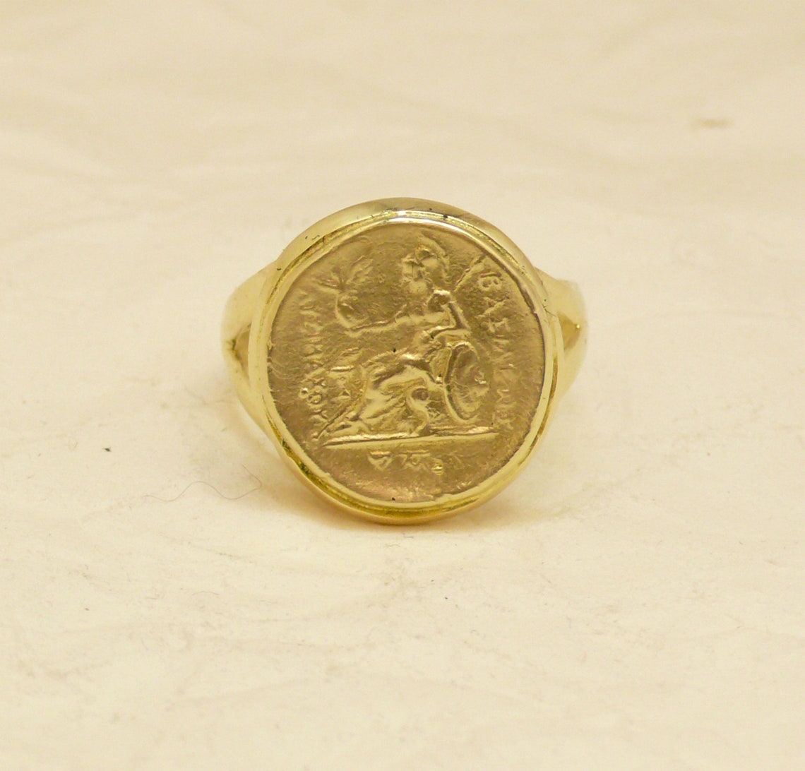 Athena Greek Coin Ring Alexander Large Brass Signet 0.75in - Etsy France