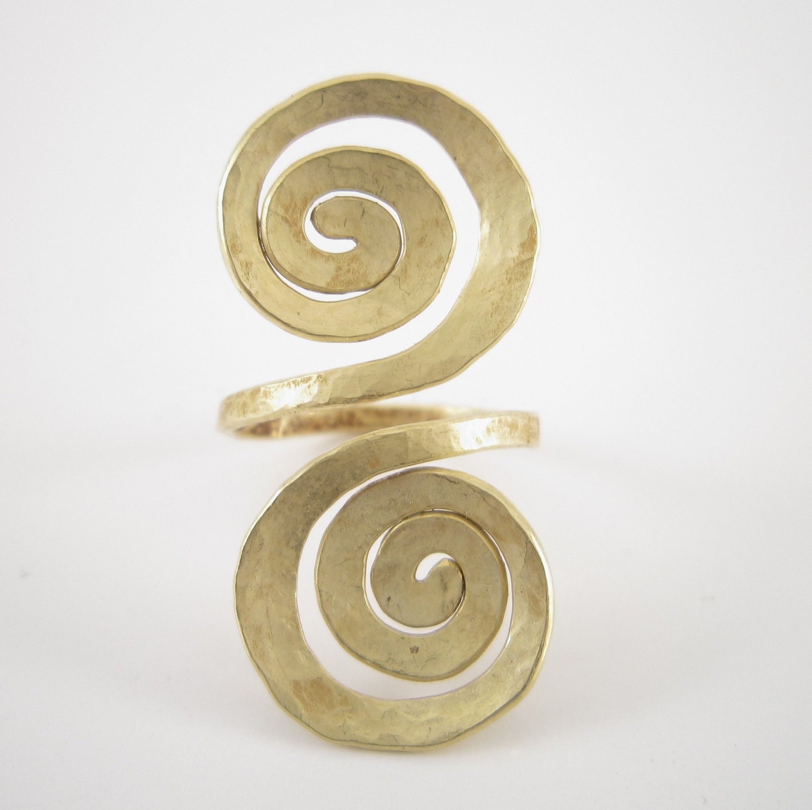 Hammered Double Spiral Ring Adjustable Ring Brass Ring - Etsy