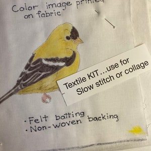 Fabric Collage KIT Bird Slow Stitch Goldfinch Kit DIY Appliqué Hand ...