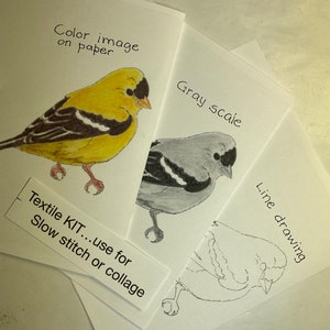 Fabric Collage KIT Bird Slow Stitch Goldfinch Kit DIY Appliqué Hand ...