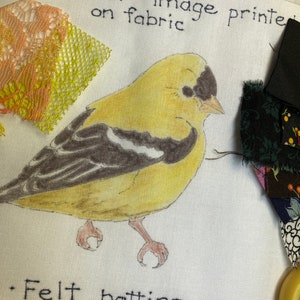 Fabric Collage KIT Bird Slow Stitch Goldfinch Kit DIY Appliqué Hand ...
