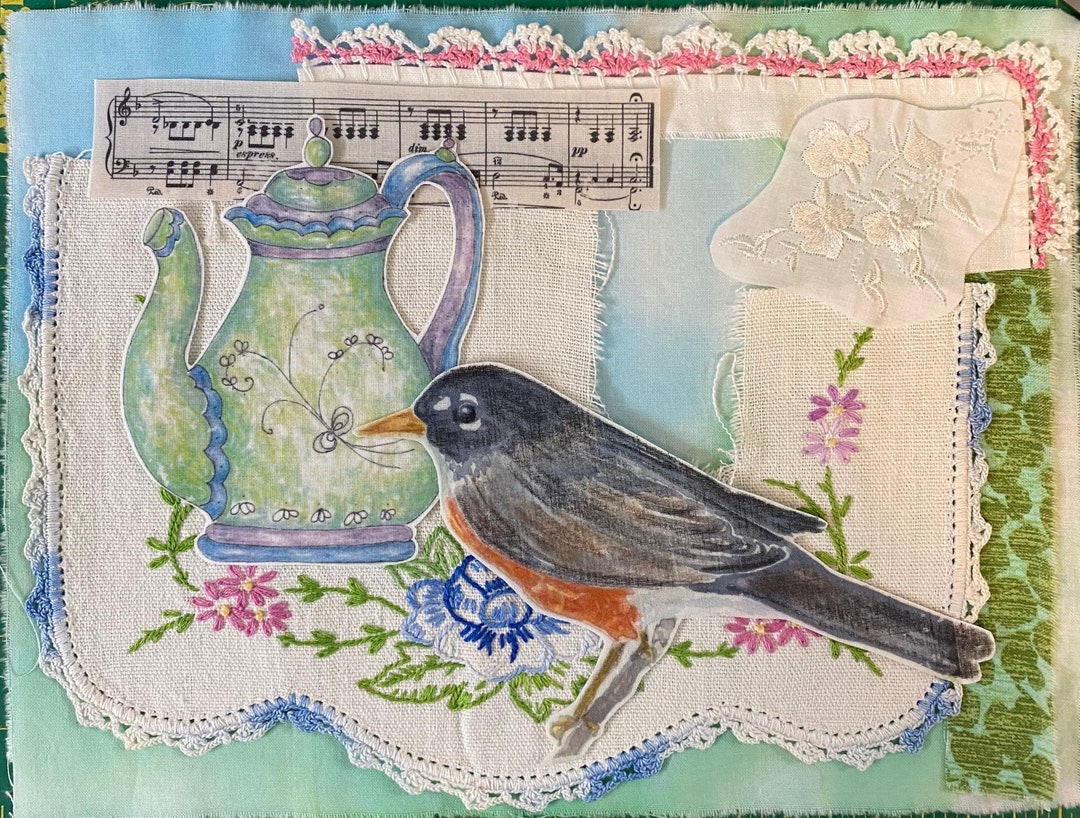 Kit 1 Whimsical Collage for Slow Stitching Hand Sewing Kit Fabric ...