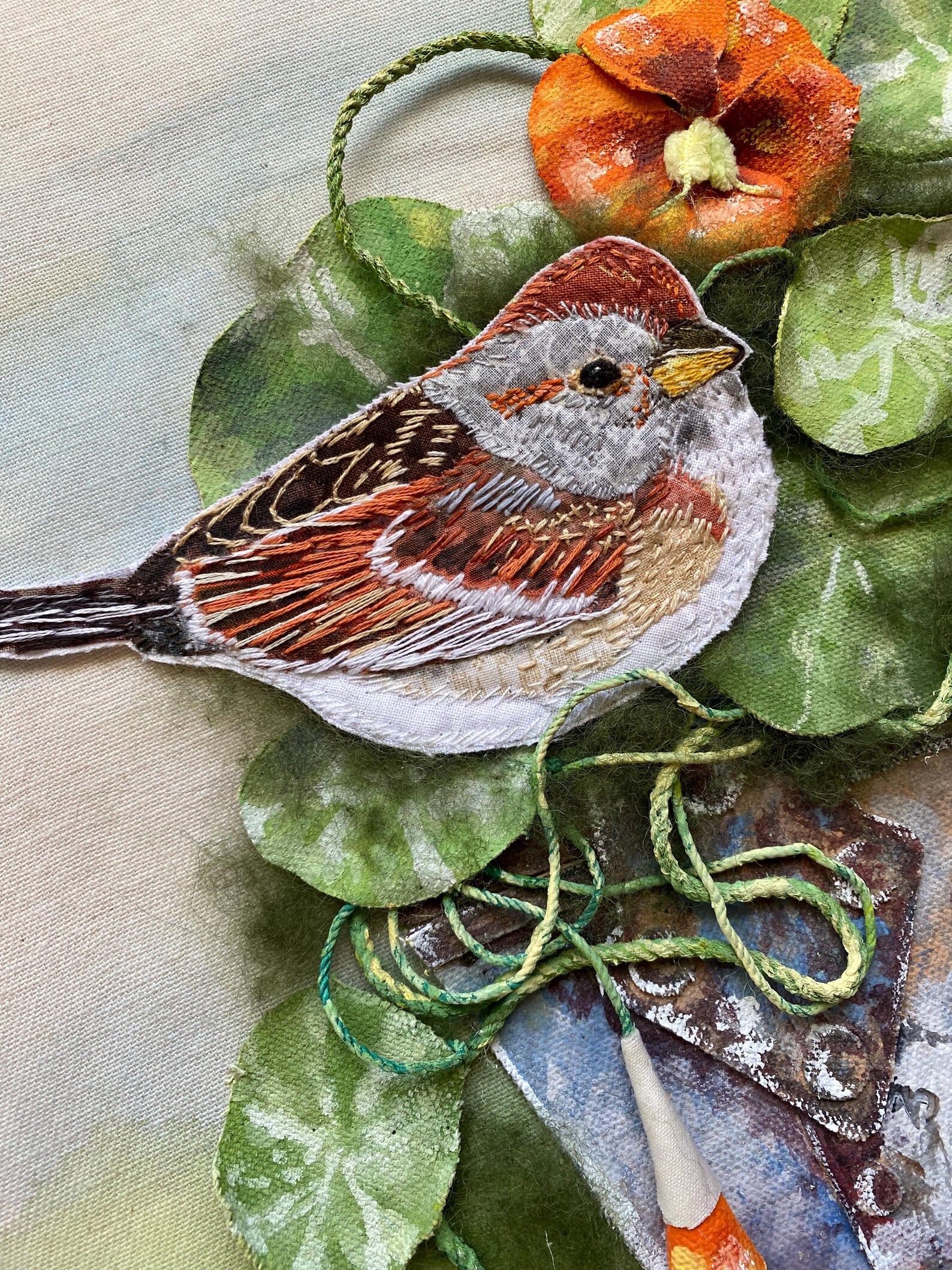 Kit Fabric Collage Bird Appliqué Hand Sewing Slow Stitch Gift Nature ...