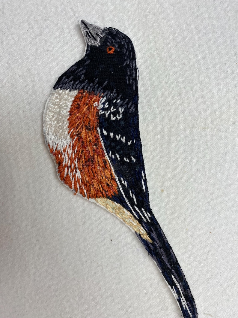 Bird Sewing Kit Fabric Collage Towhee Slow Stitch Bird Appliqué Gift ...