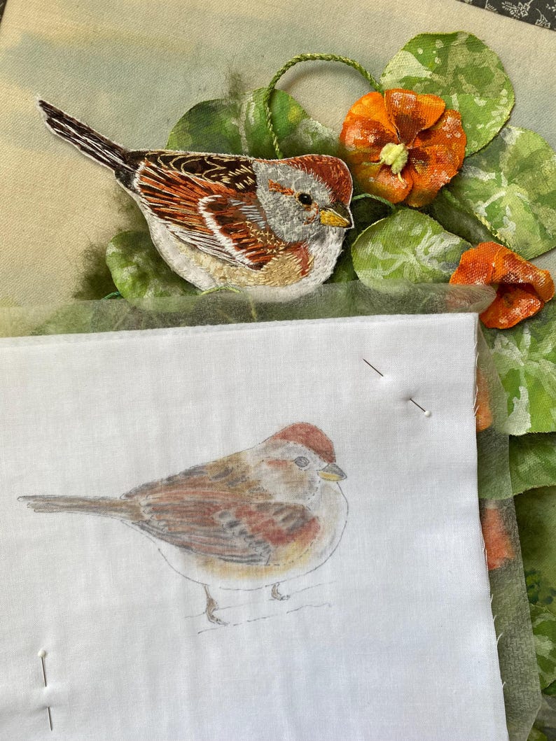 Kit Fabric Collage Bird Appliqué Hand Sewing Slow Stitch Gift Nature ...