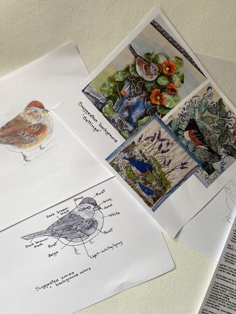 Kit Fabric Collage Bird Appliqué Hand Sewing Slow Stitch Gift Nature ...