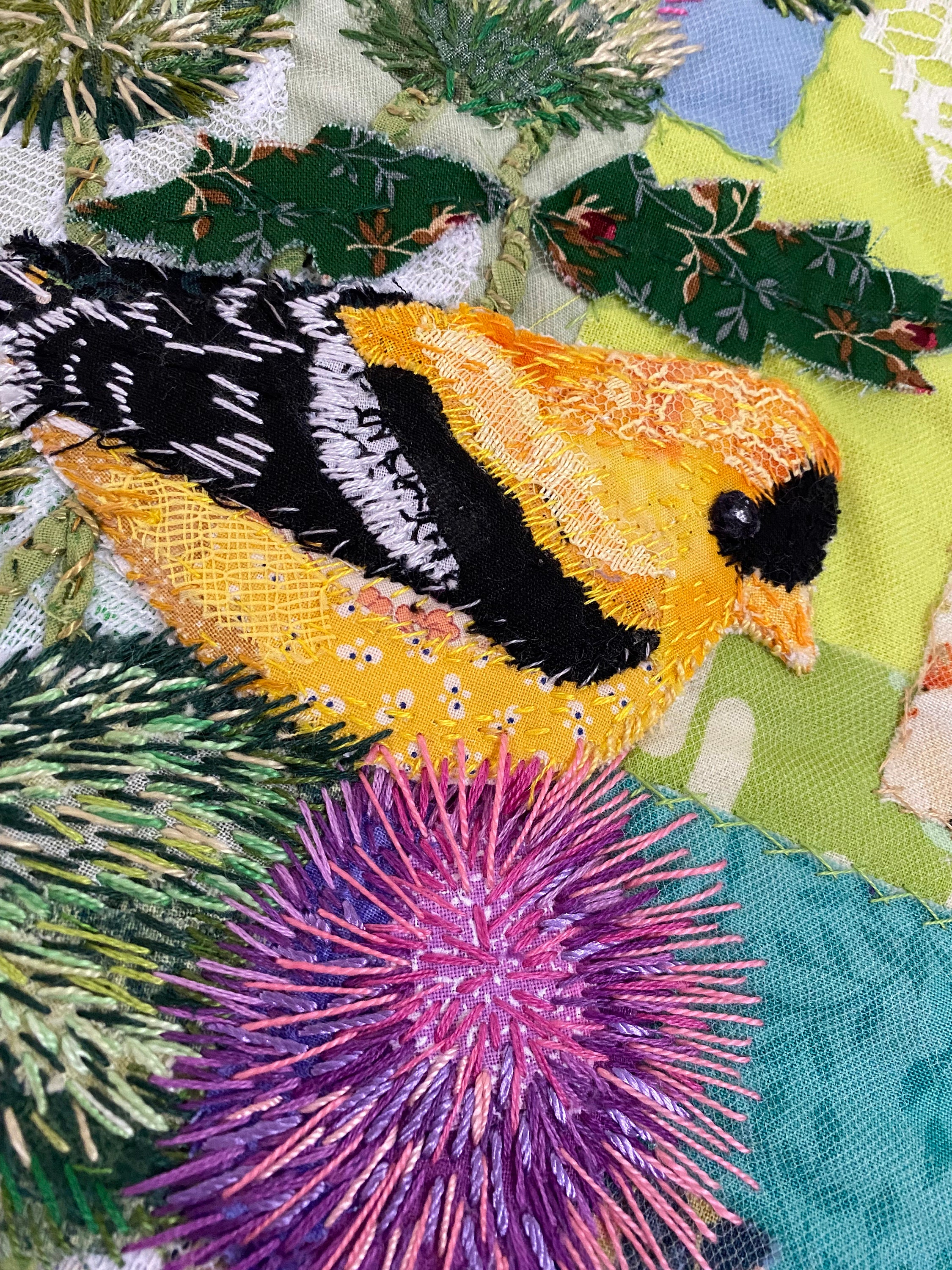 Fabric Collage KIT Bird Slow Stitch Goldfinch Kit DIY Appliqué Hand ...