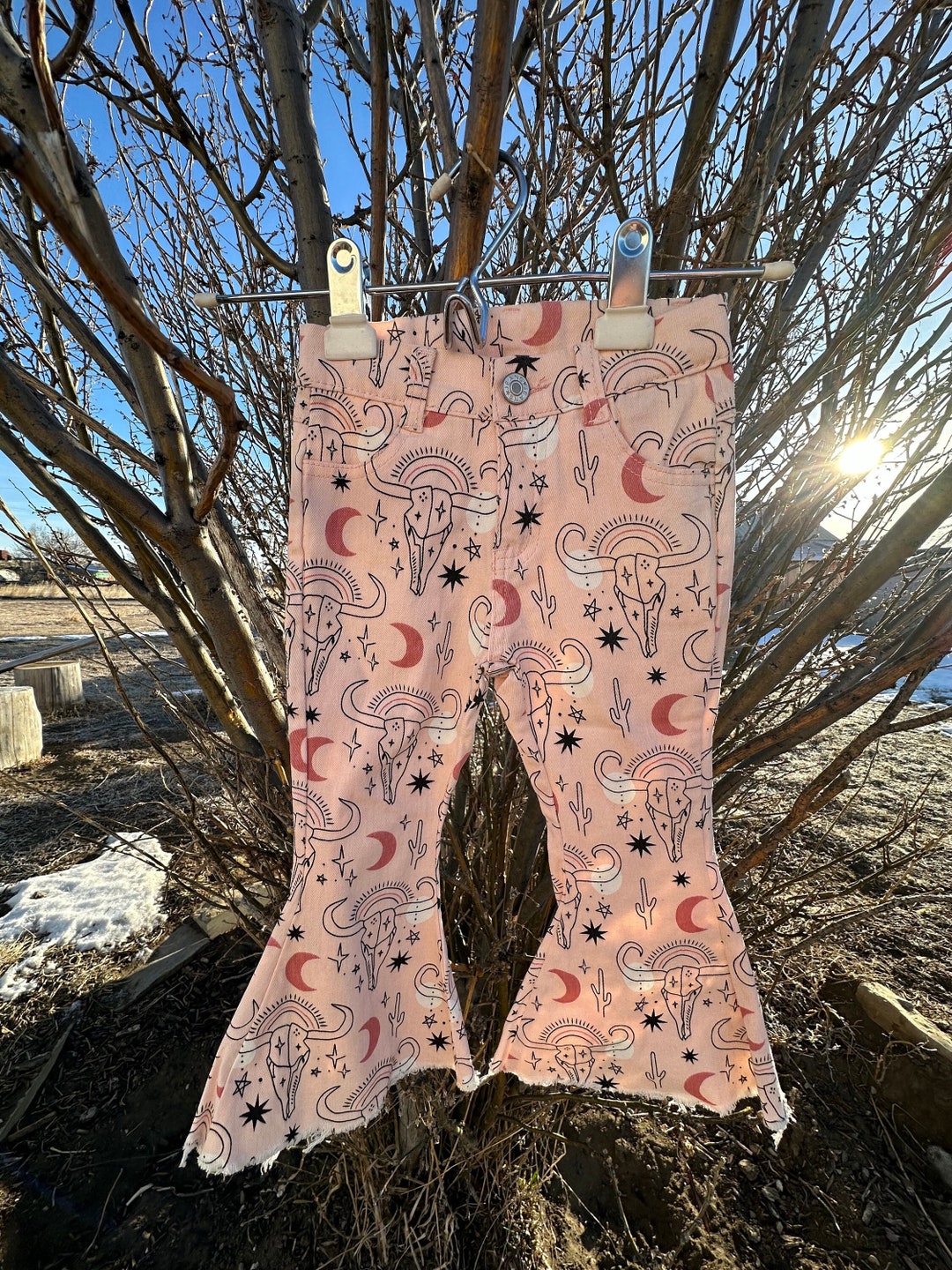 Cowgirl Pink Bell Bottoms, Western Cow Skull Jeans - Etsy